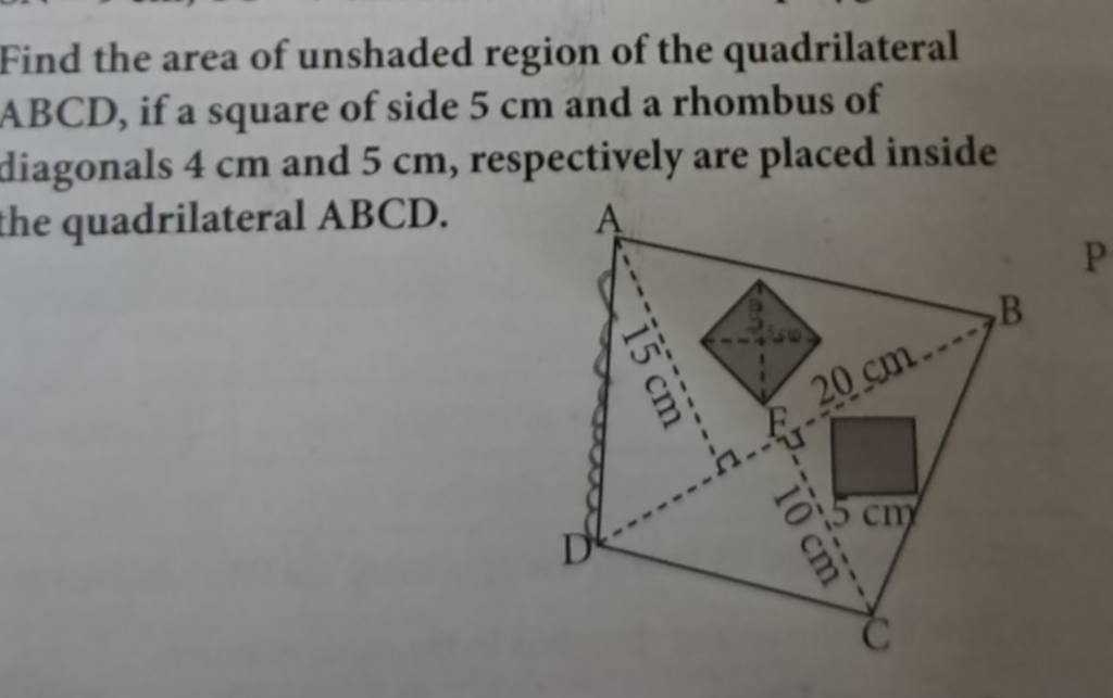 Find the area of unshaded region of the quadrilateral ABCD, if a square o..