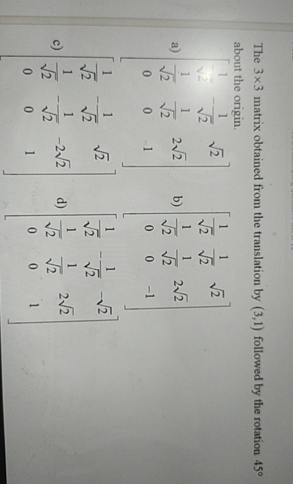 The 3×3 Matrix Obtained From The Translation By 3 1 Followed By The Rot