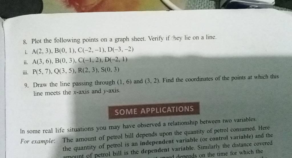 8. Plot the following points on a graph sheet. Verify if hey lie on a lin..