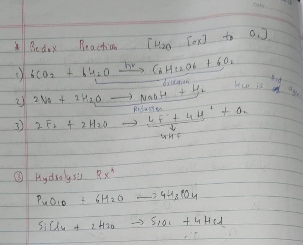 * Redox Reaction [H20 [0x] to O2 ] 1) 6CO2 +6H2 O h2 C6 H12 O6+6O2 2) 2N..