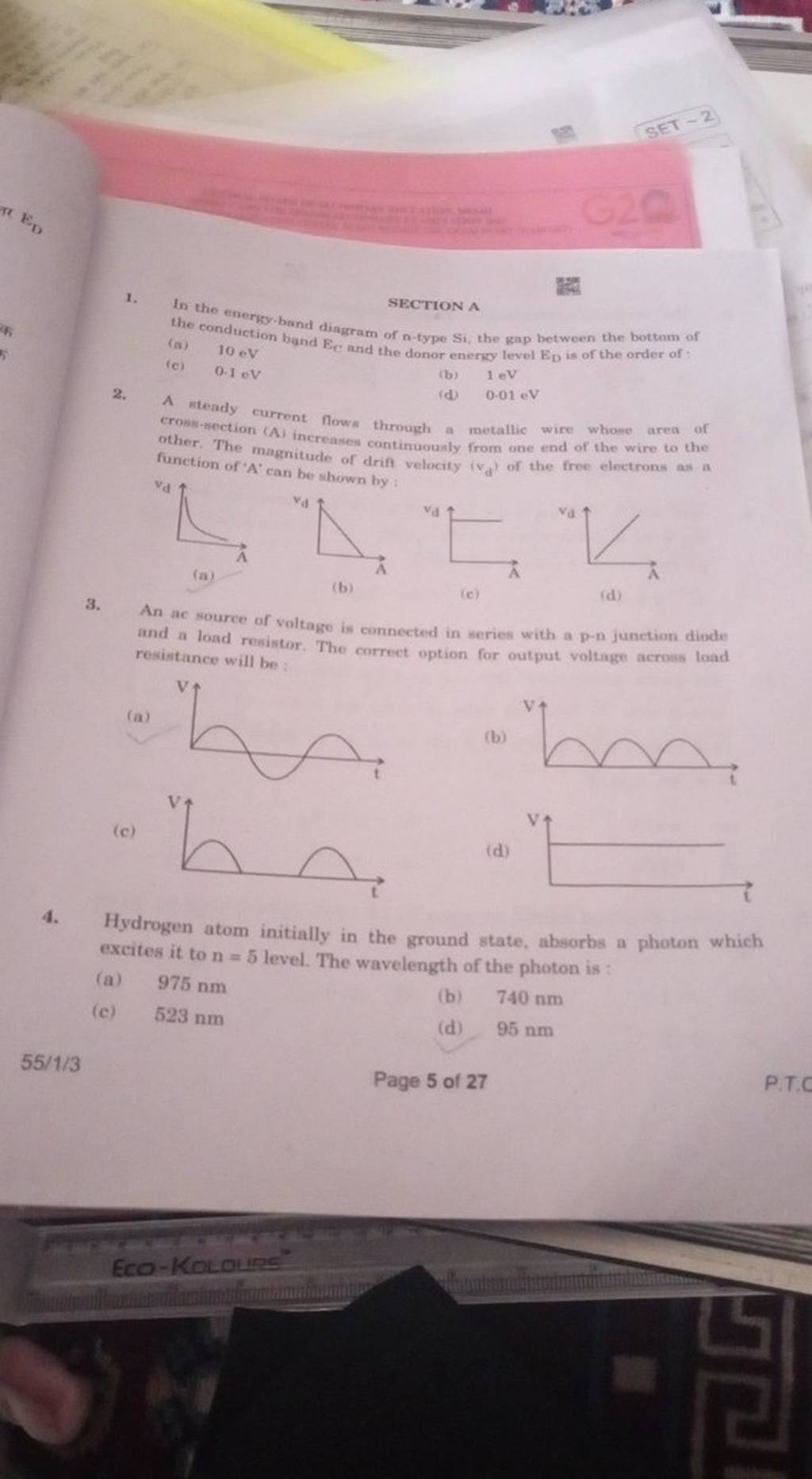 A^AN (a) 3. An ac source of voltage in connected in series with a p-n