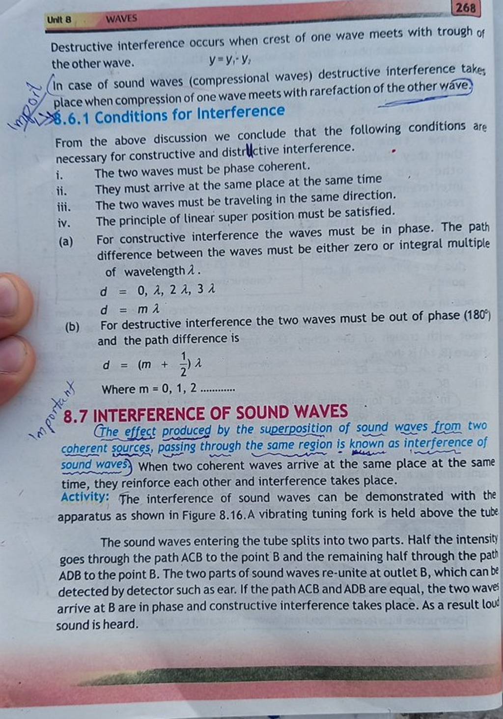 268 Unit 8 WAVES Destructive interference occurs when crest of one wave m..