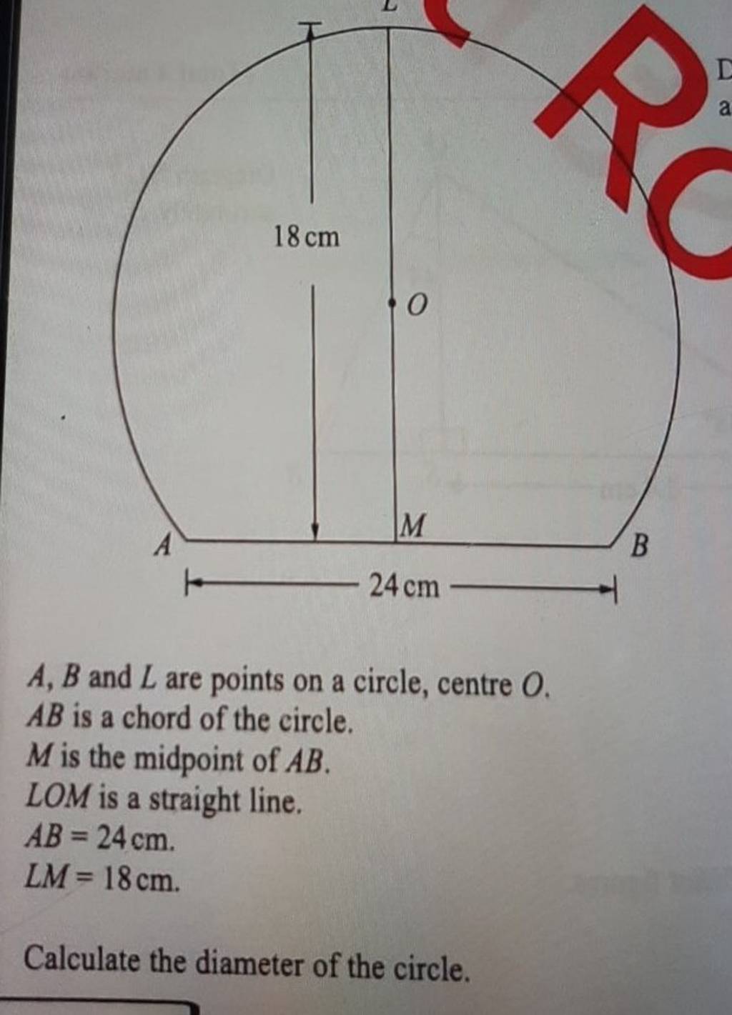 A,B and L are points on a circle, centre O. AB is a chord of the circle.
