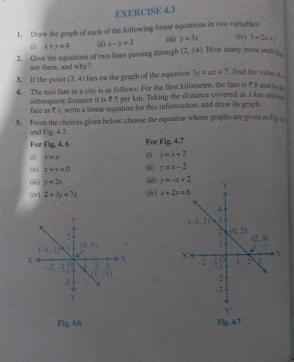 EXERCISE 4.3 1. Draw the graph of each of the following linear equations