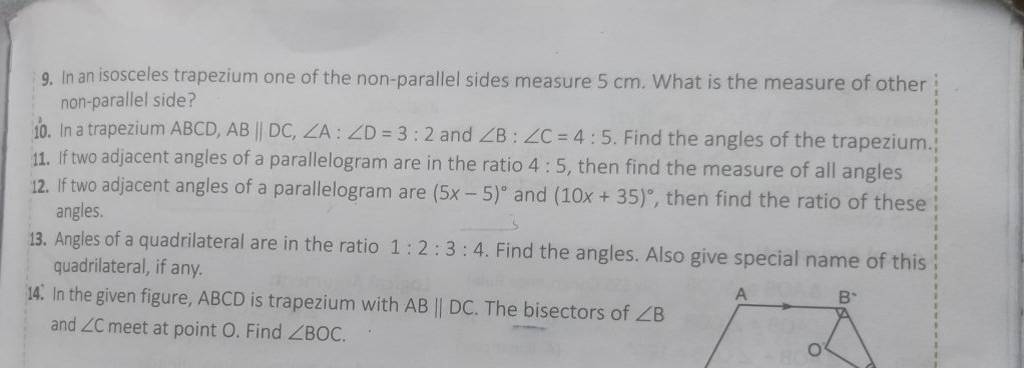 9. In an isosceles trapezium one of the non-parallel sides measure 5 cm.