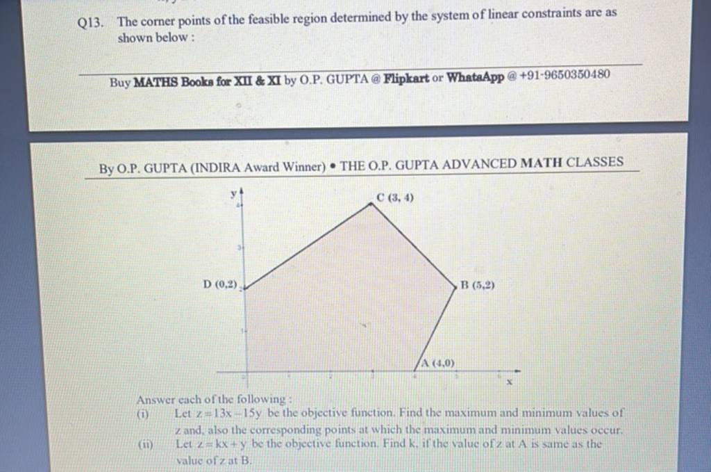 Q13 The Corner Points Of The Feasible Region Determined By The System Of