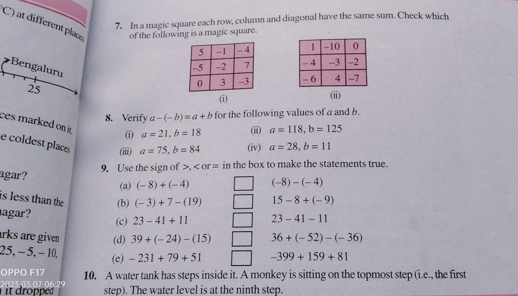 7 In A Magic Square Each Row Column And Diagonal Have The Same Sum Che