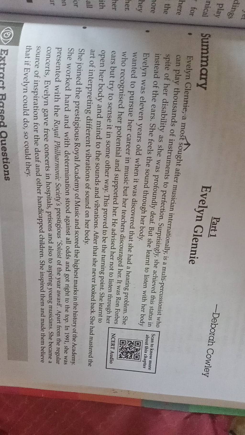 Summary Evelyn Glennie -Deborah Cowley can play thousands of instruments