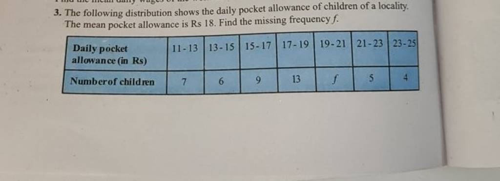 3. The following distribution shows the daily pocket allowance of childre..