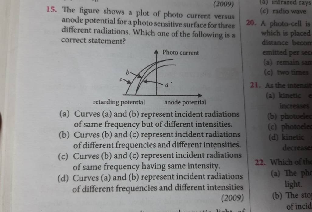 15. The figure shows a plot of photo current versus anode potential for a..