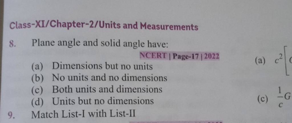 Class-XI/Chapter-2/Units and Measurements 8. Plane angle and solid angle