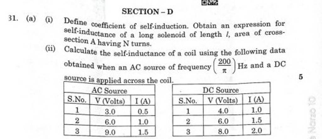 31. (a) (i) Define coefficient of self-induction. Obtain an expression fo..