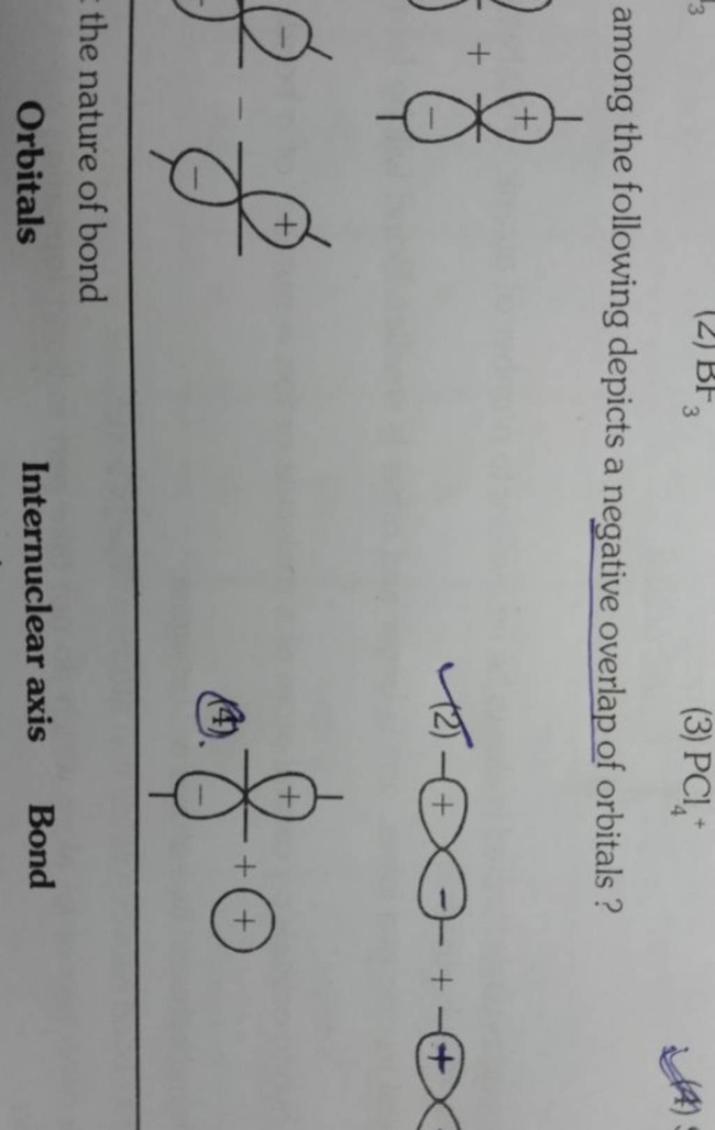 (4) among the following depicts a negative overlap of orbitals? (2) the n..