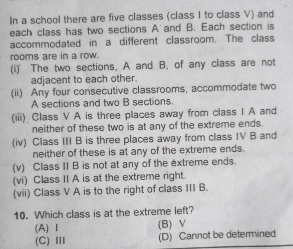 In a school there are five classes (class I to class V) and each class ha..