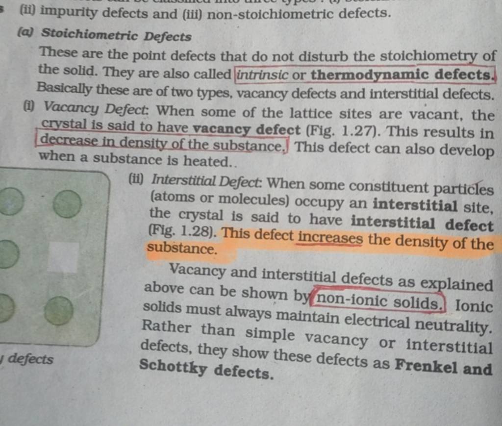 (ii) impurity defects and (iii) non-stoichiometric defects. (a) Stoichiom..