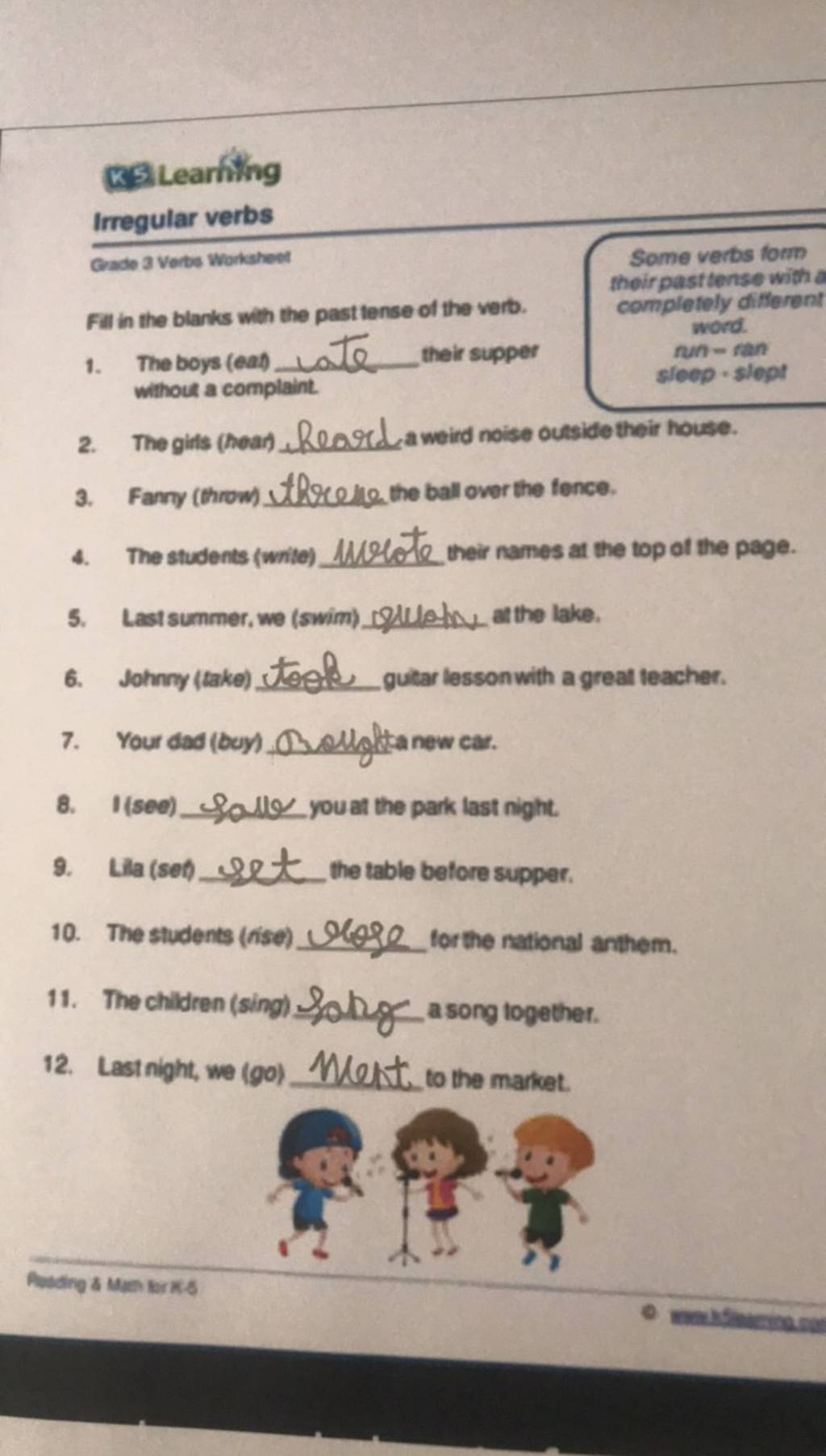 KS Learning Irregular verbs Grade 3 Verbs Worksheet 2. The girls (hean Re..