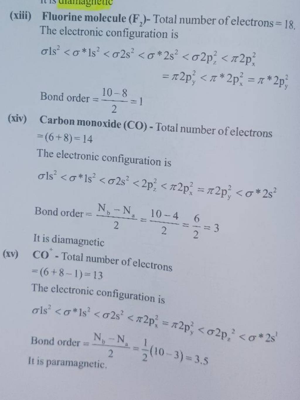 (xiii) Fluorine molecule (F2 ) - Total number of electrons =18. The elect..