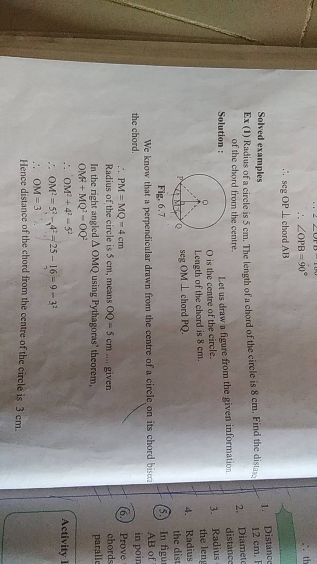 ∴∠OPB=90∘ ∴segOP⊥ chord AB Solved examples Ex (1) Radius of a circle is 5.. ∴∠OPB=90∘ ∴segOP⊥ chord AB Solved examples Ex (1) Radius of a circle is 5..