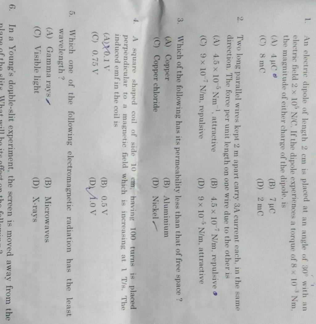 Two long parallel wires kept 2 m apart carry 3A current each, in the same..