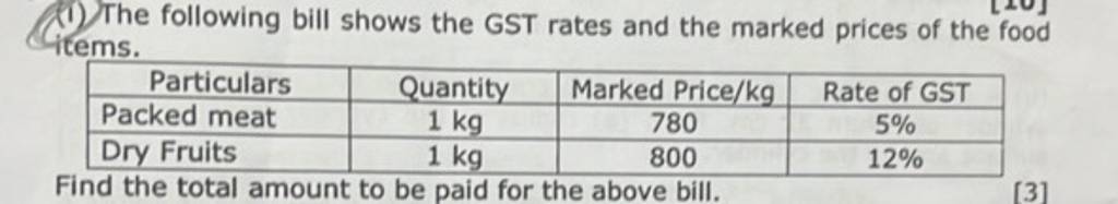 1) The following bill shows the GST rates and the marked prices of the fo..