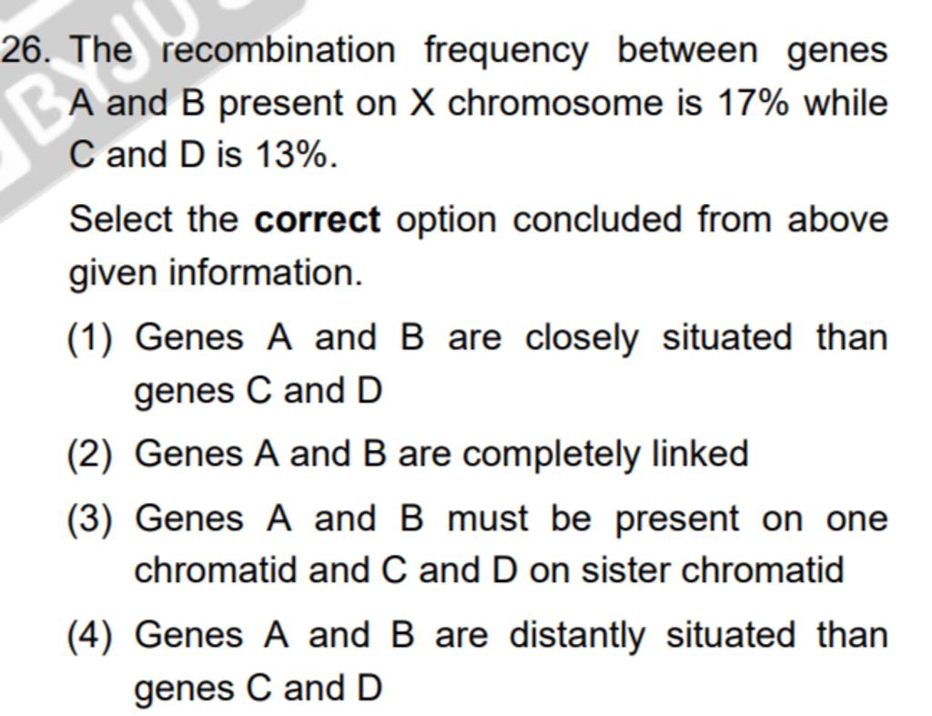 The recombination frequency between genes A and B present on X chromosome..