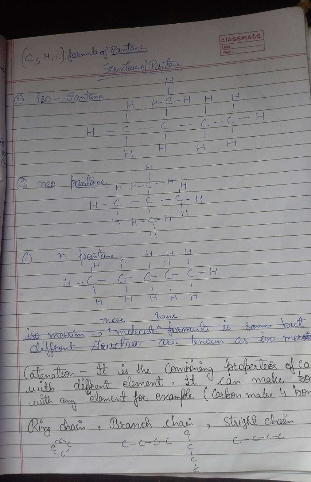(C5 H12 ) formula of Pantane#N#clASSMAte#N#STructere of Pantane#N#(2 ...