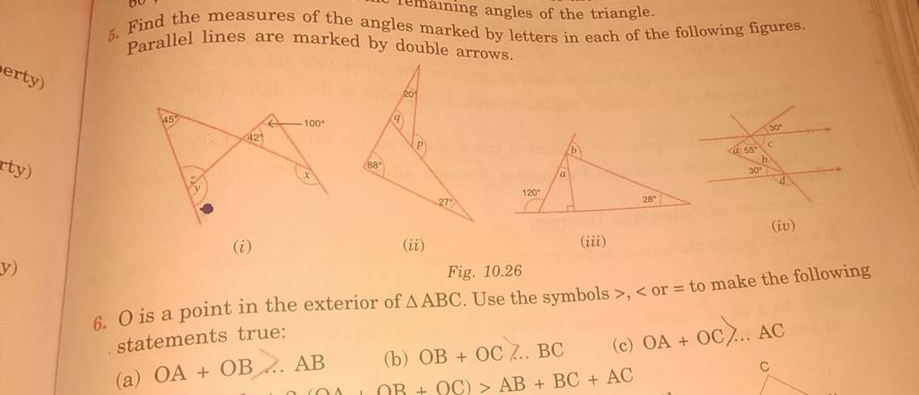 5. Find the measures of the angles marked by letters in each of the follo..