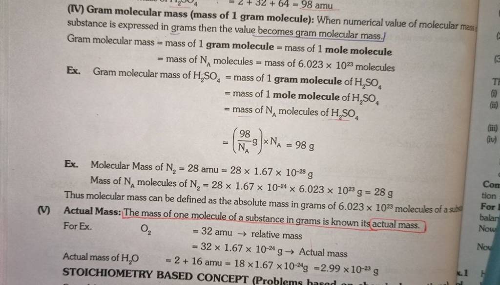 (IV) Gram molecular mass (mass of 1 gram molecule): When numerical value