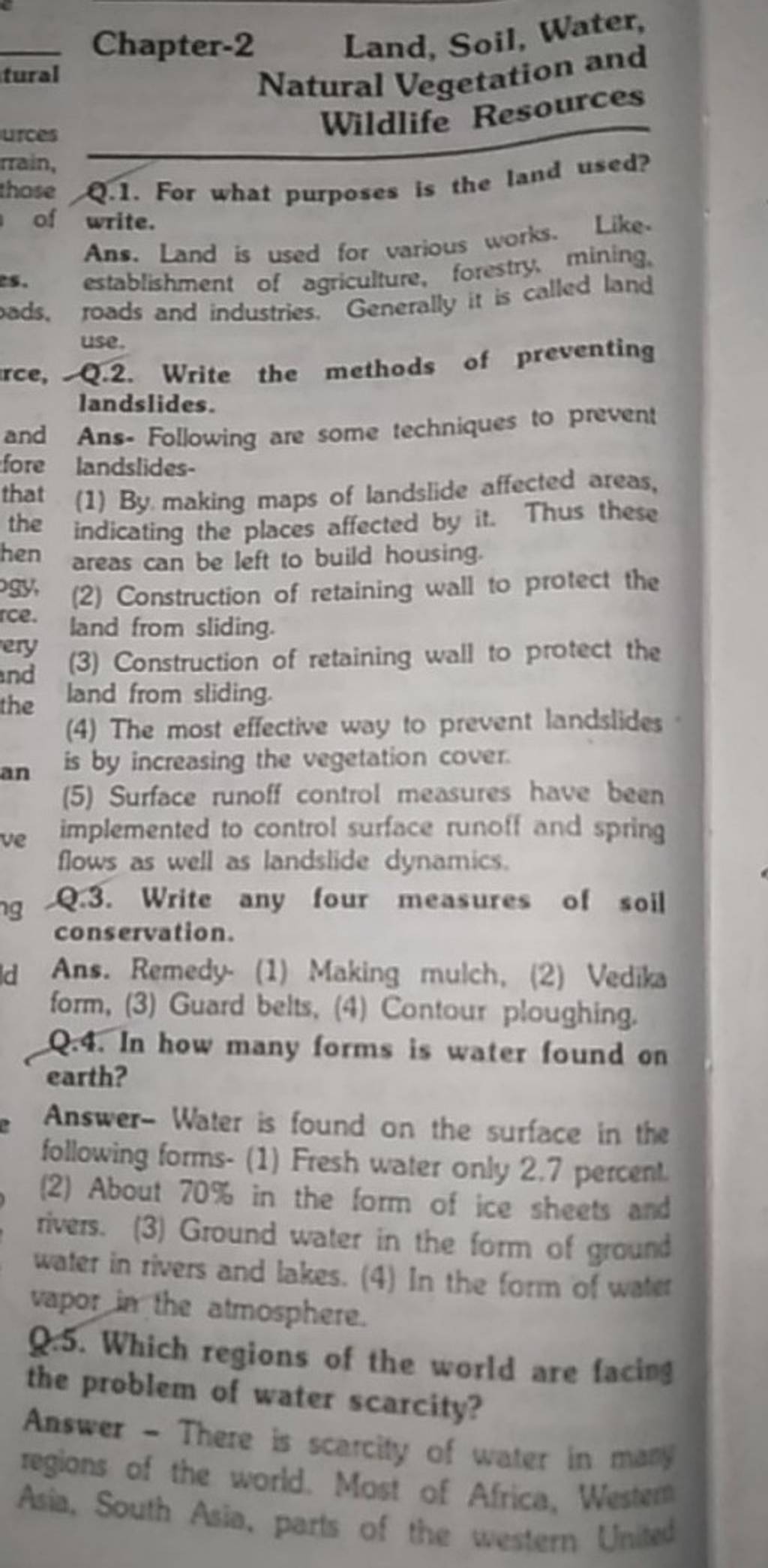 Chapter-2 Land, Soil, Water, Natural Vegetation and Wildlife Resources Q... Chapter-2 Land, Soil, Water, Natural Vegetation and Wildlife Resources Q...