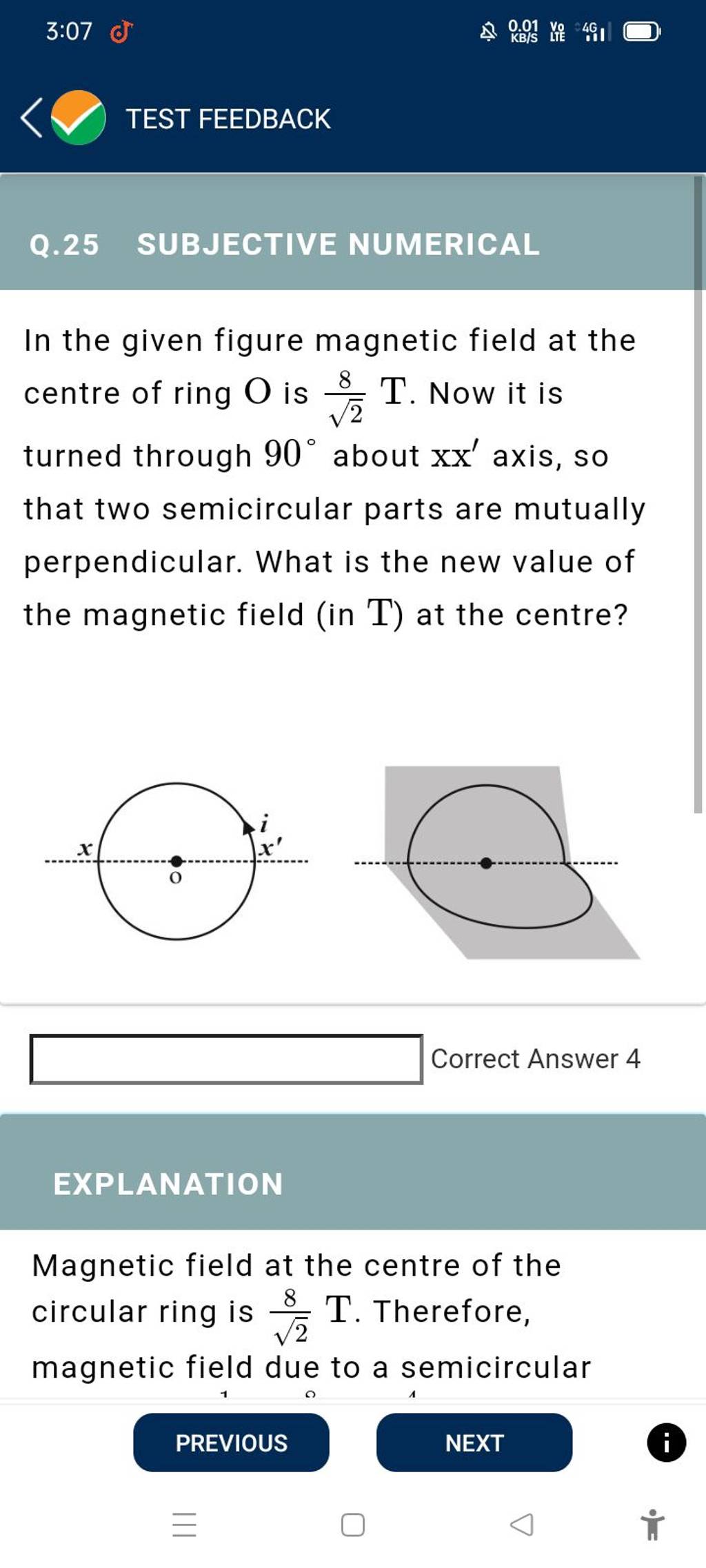 In the given figure magnetic field at the centre of ring O is 2 8 T. Now..