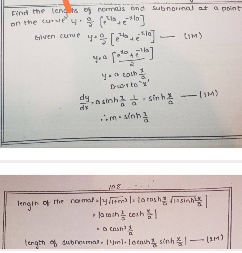 Find the lenghs of normals and subnormal at a point on the curve y=2a [ex..
