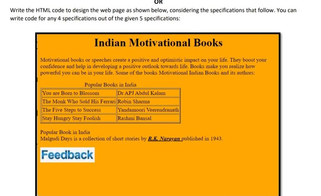 Write the HTML code to design the web page as shown below, considering th..