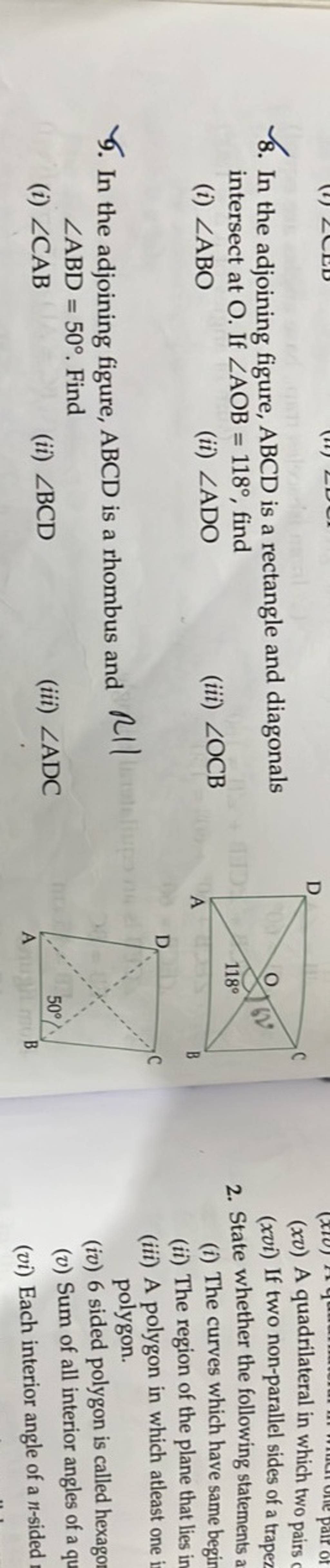 8. In the adjoining figure, ABCD is a rectangle and diagonals intersect a..
