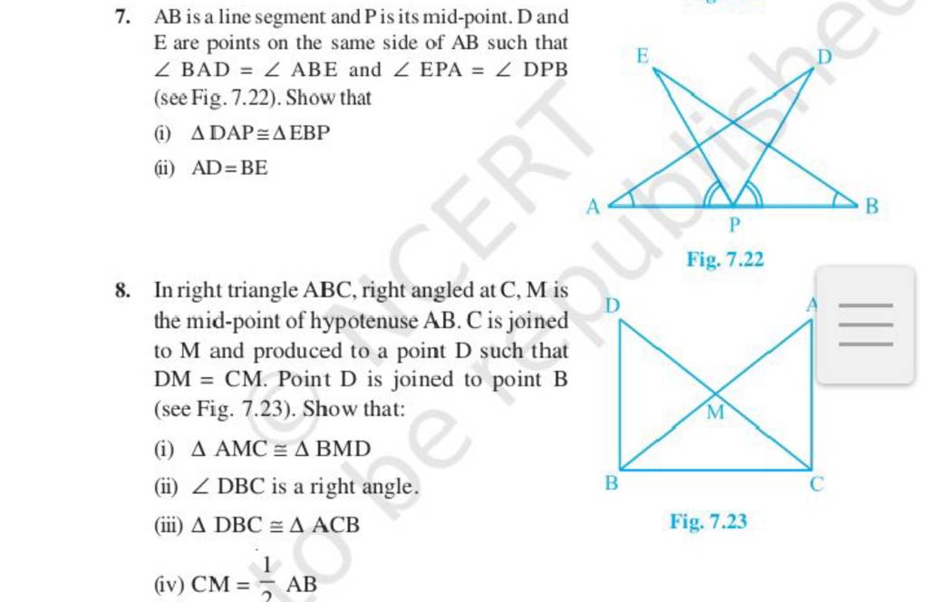 7. AB is a line segment and P is its mid-point. D and E are points on the..