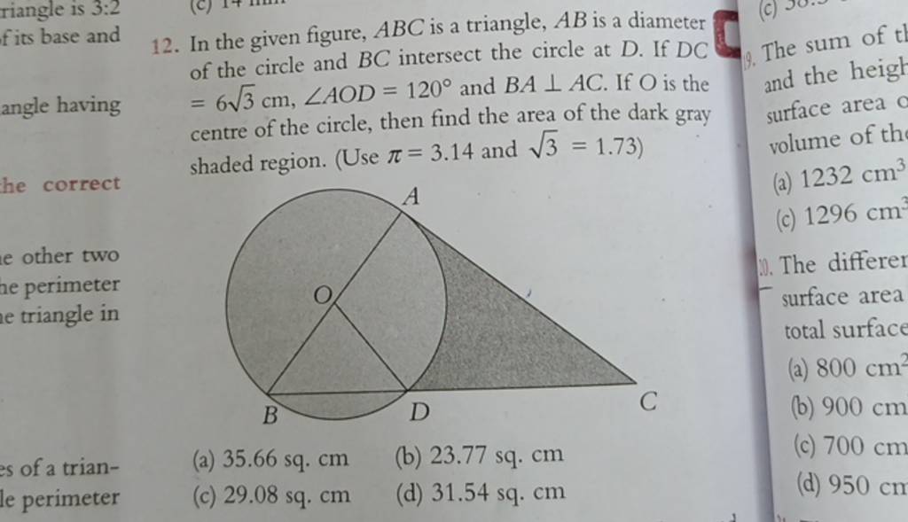 12. In the given figure, ABC is a triangle, AB is a diameter of the circl..