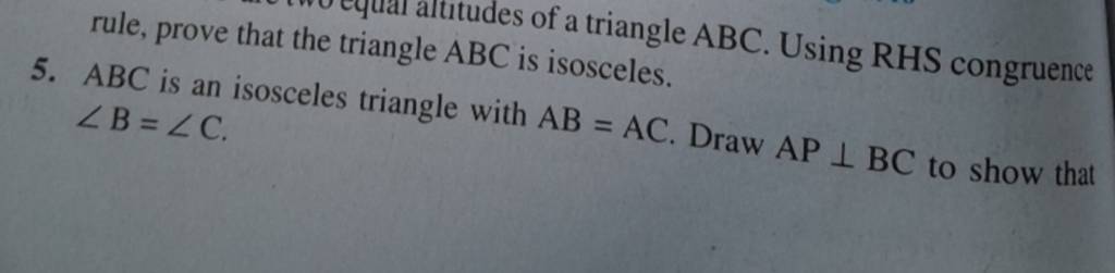 rule, prove that the triangle ABC of a triangle ABC. Using RHS congruence..
