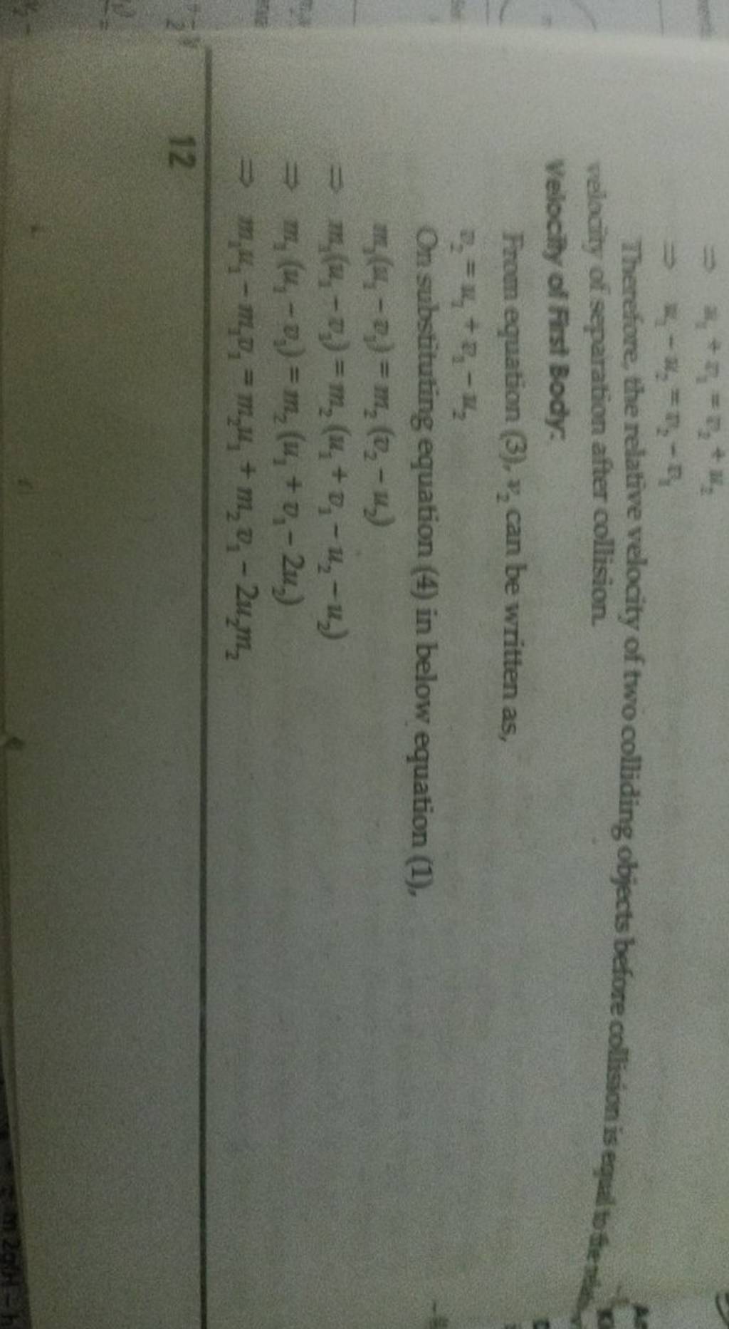 ⇒w1 −w2 N2 −n1 Therefore The Relative Velocity Of Two Colliding Object 