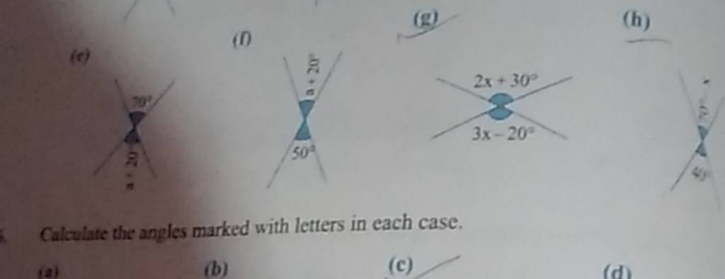 (g) (h) (I) (c) Calculate the angles marked with letters in each case. (a..