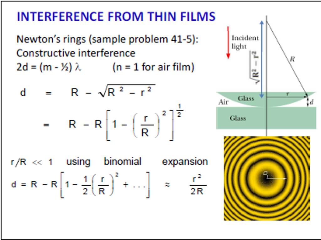 INTERFERENCE FROM THIN FILMS Newton's rings (sample problem 41-5): Constr..
