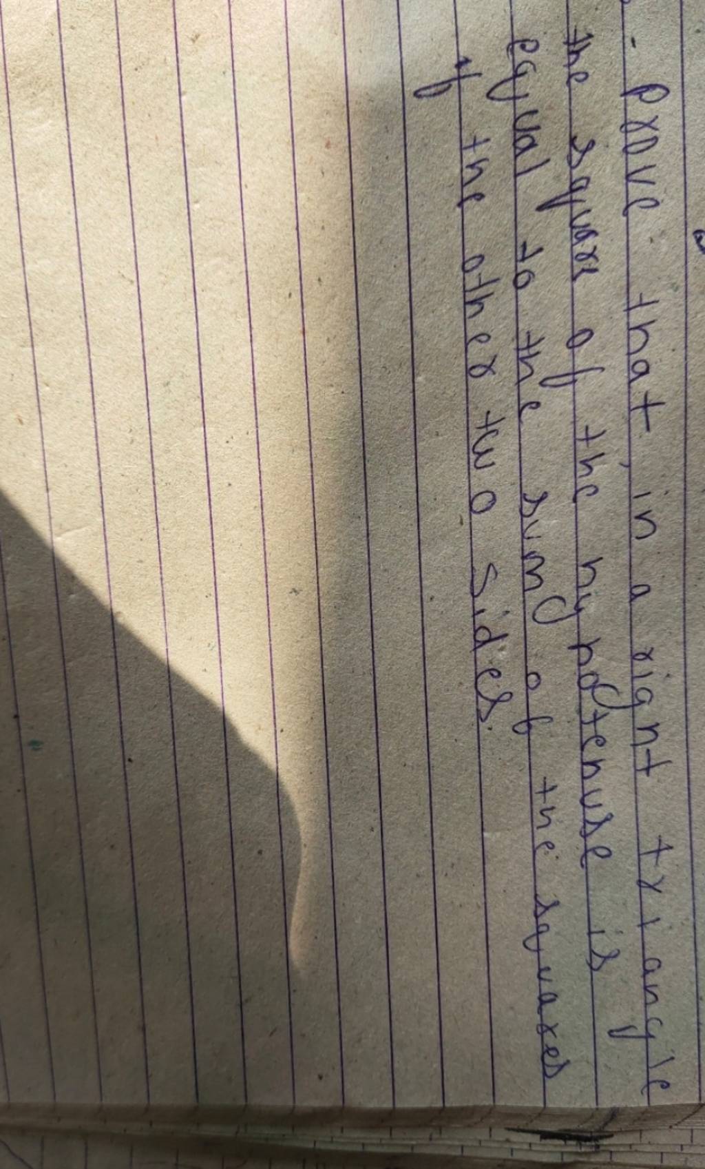 - Prove that in a rignt triangle the squari of the hy potenuse is equal t..