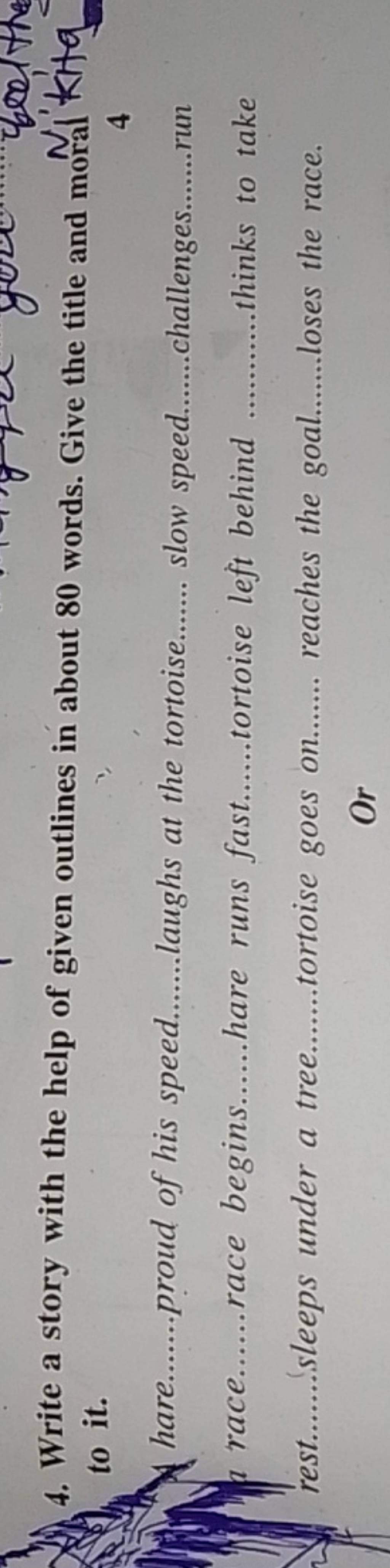 4. Write a story with the help of given outlines in about 80 words. Give