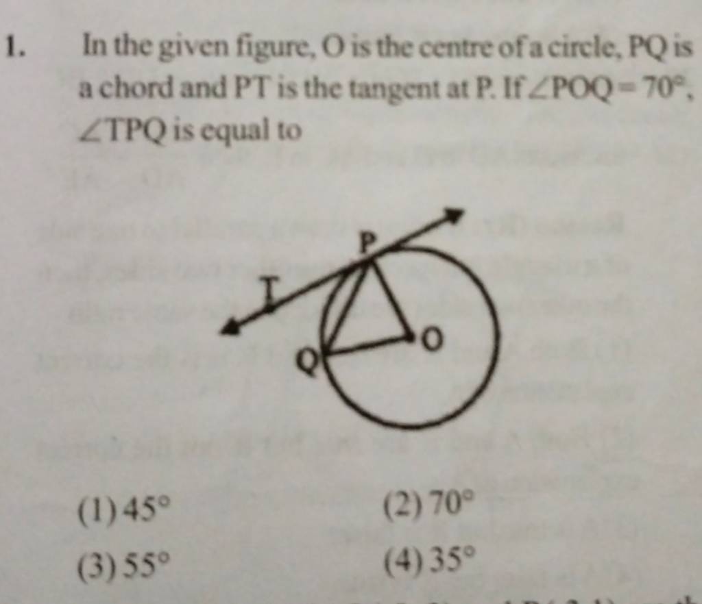1. In the given figure, O is the centre of a circle, PQ is a chord and PT..
