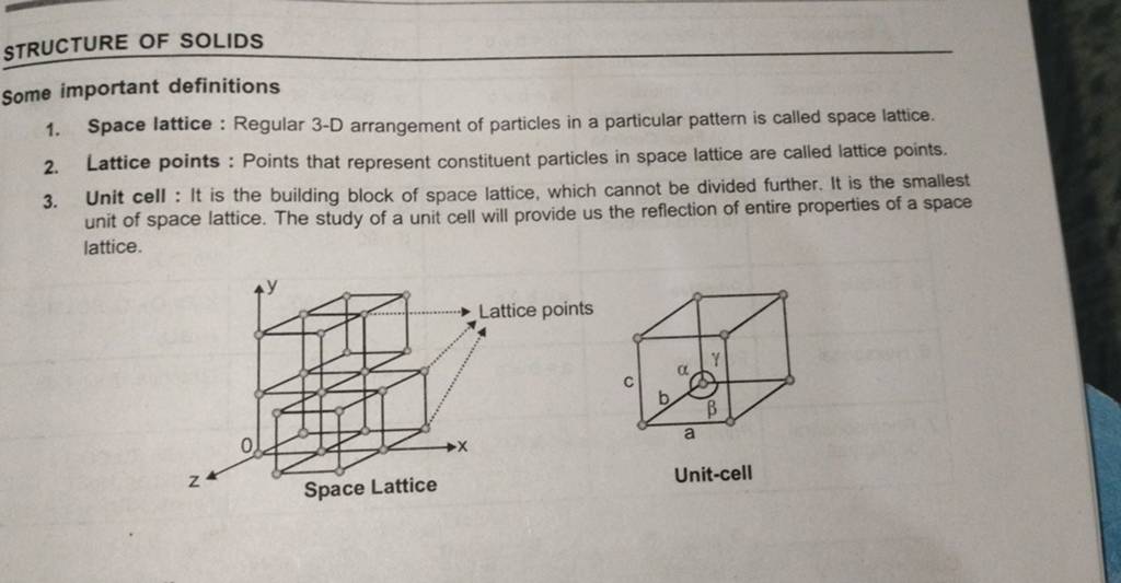 Structure Of Solids Some Important Definitions 1 Space Lattice Regular