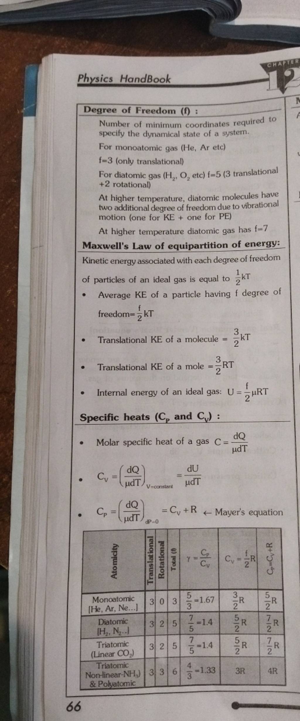 Physics Handbook Degree Of Freedom F Number Of Minimum Coordinates Re