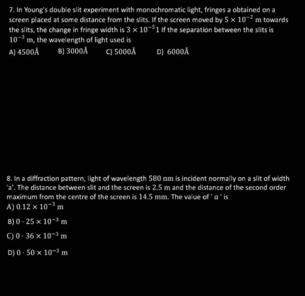 In a diffraction pattern, light of wavelength 580 nm is incident normally..