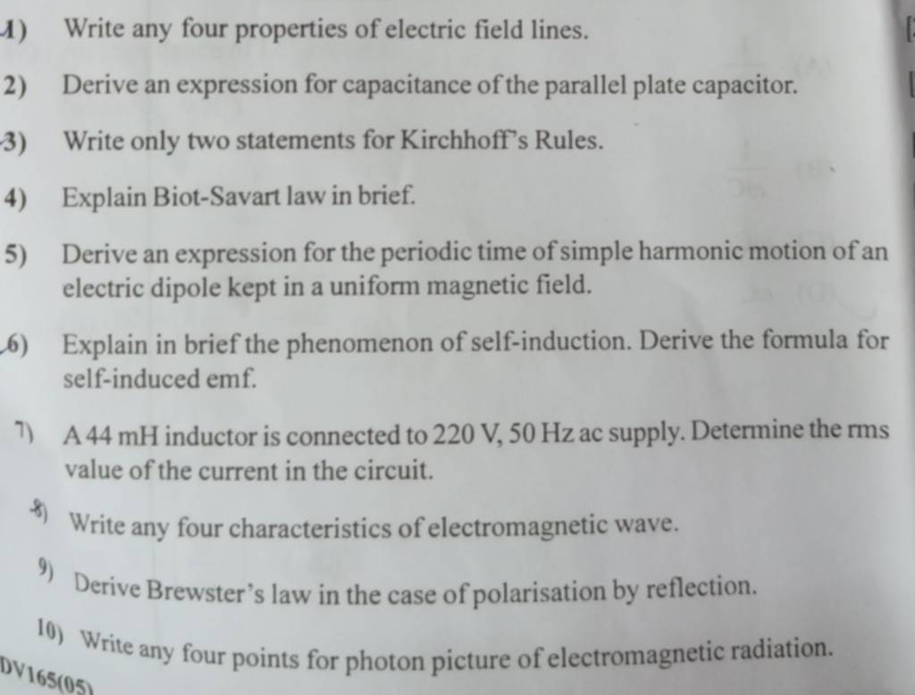 1 Write Any Four Properties Of Electric Field Lines 2 Derive An Expres 1 Write Any Four Properties Of Electric Field Lines 2 Derive An Expres