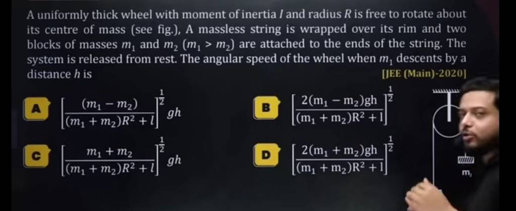 A uniformly thick wheel with moment of inertia I and radius R is free to