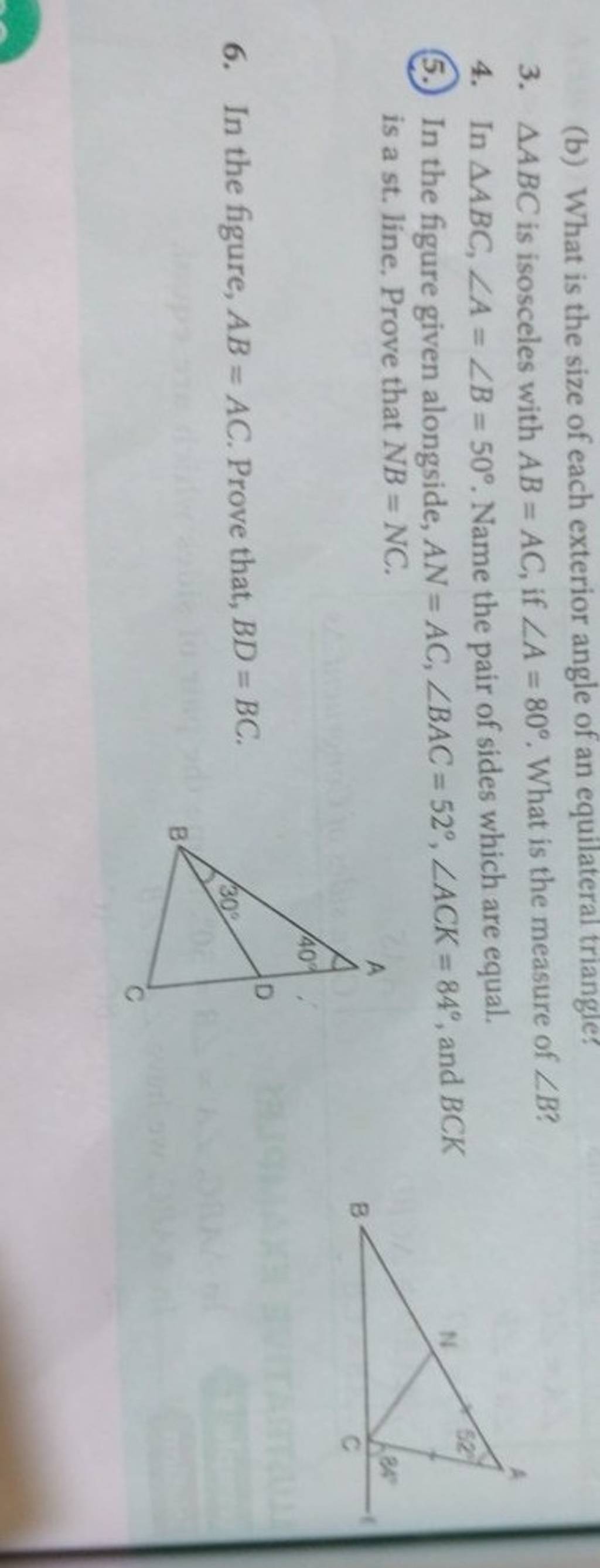 (b) What is the size of each exterior angle of an equilateral triangle! 3..