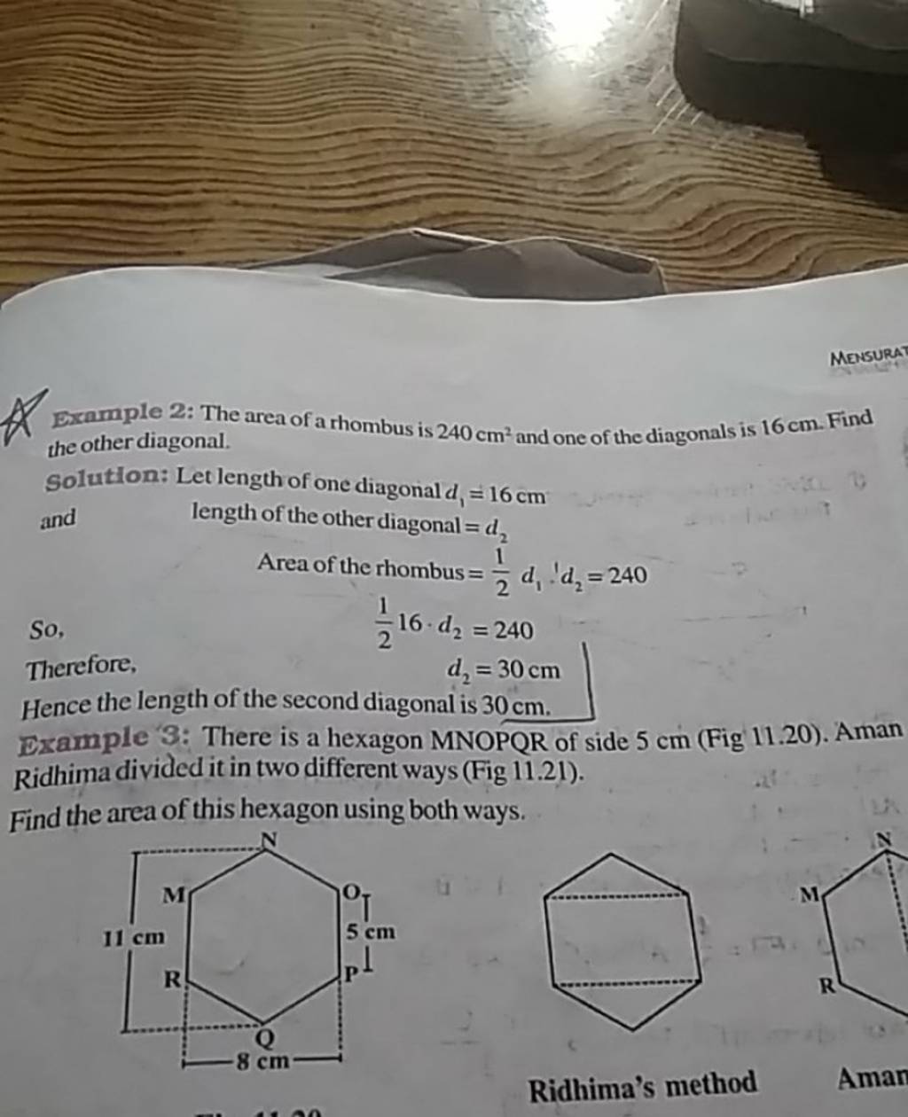 Example 2: The area of a rhombus is 240 cm2 and one of the diagonals is 1..