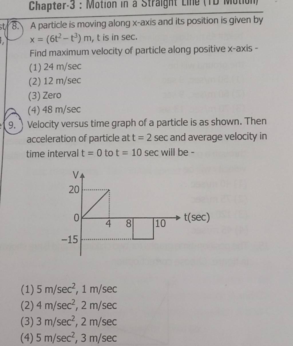 Velocity versus time graph of a particle is as shown. Then acceleration o..